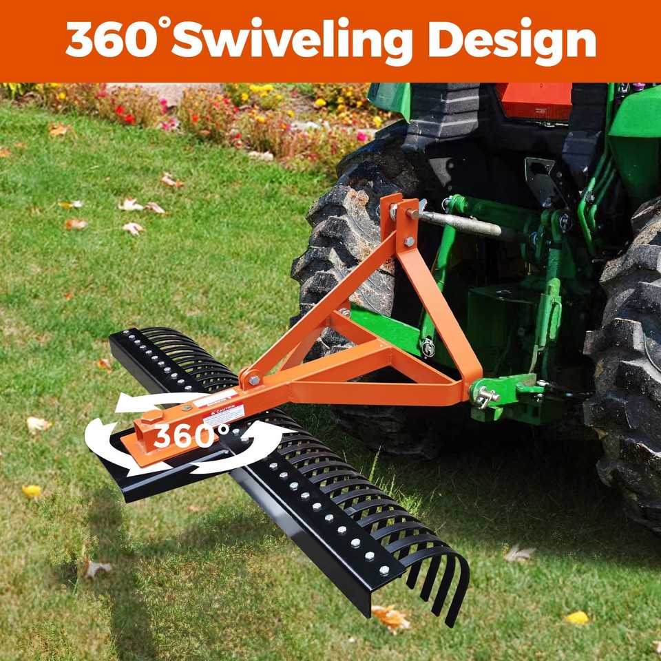5FT Landscape Rake for Tractor,3-Point Lawn Dethatch Attachment w/ 30 ...