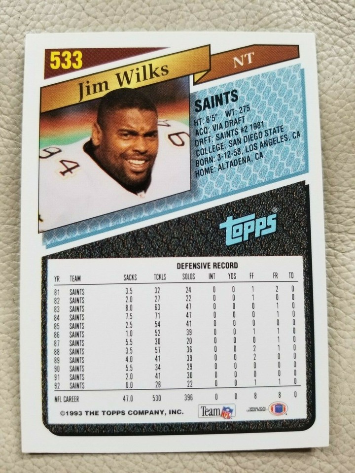 Jim Wilks Nose Tackle New Orleans Saints Topps 1993 | eBay