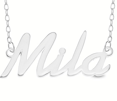 Mila Name Plate Necklace Pendent Sterling Silver female Personalized ...