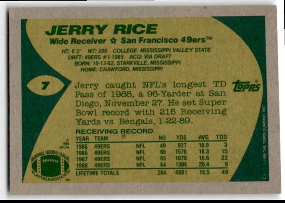 1989 Frito Lay Los Angeles Rams Jerry Rice San Fransisco 49’ers #7 | eBay