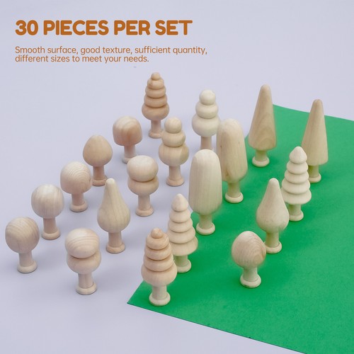 30Pcs Unfinished Wooden Trees DIY Unfinished Wood Mushroom Smooth Wood ...