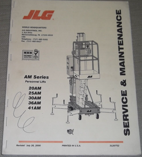JLG 20AM 25AM 30AM 36AM 41AM VERTICAL MAST LIFT PARTS SERVICE SHOP ...