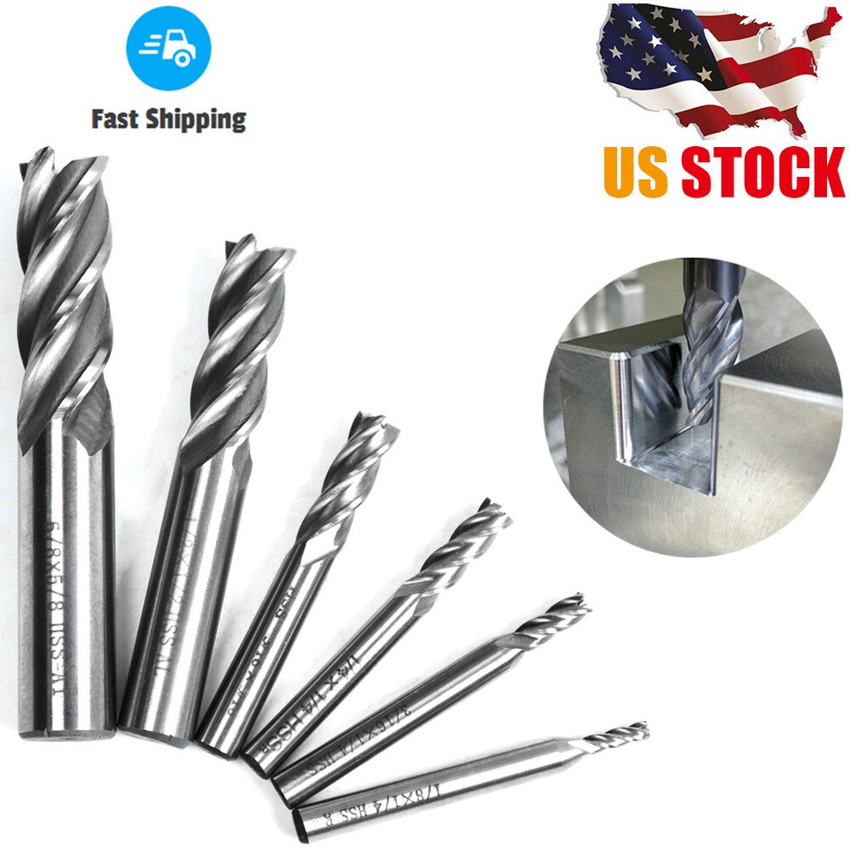 6Pcs HSS CNC 4 Flute Spiral Bit End Mill Cutter set 1/8"-5/8" Shank | eBay