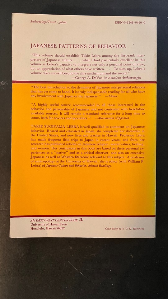 JAPANESE PATTERNS OF BEHAVIOR talie sugiyama lebra paperback | eBay