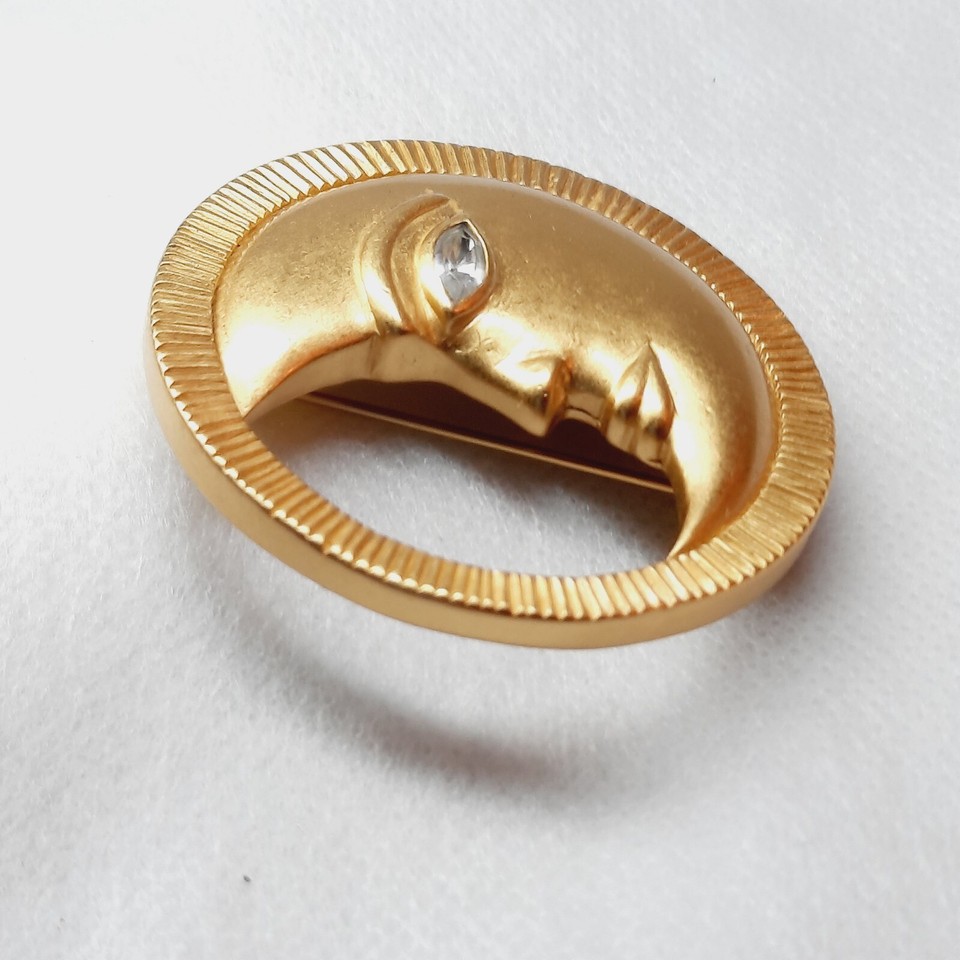 11K17 JOLIE BROCHE LUNE CREATEUR IRINA GOUDKOVA SIGNE IG VINTAGE DORE ...