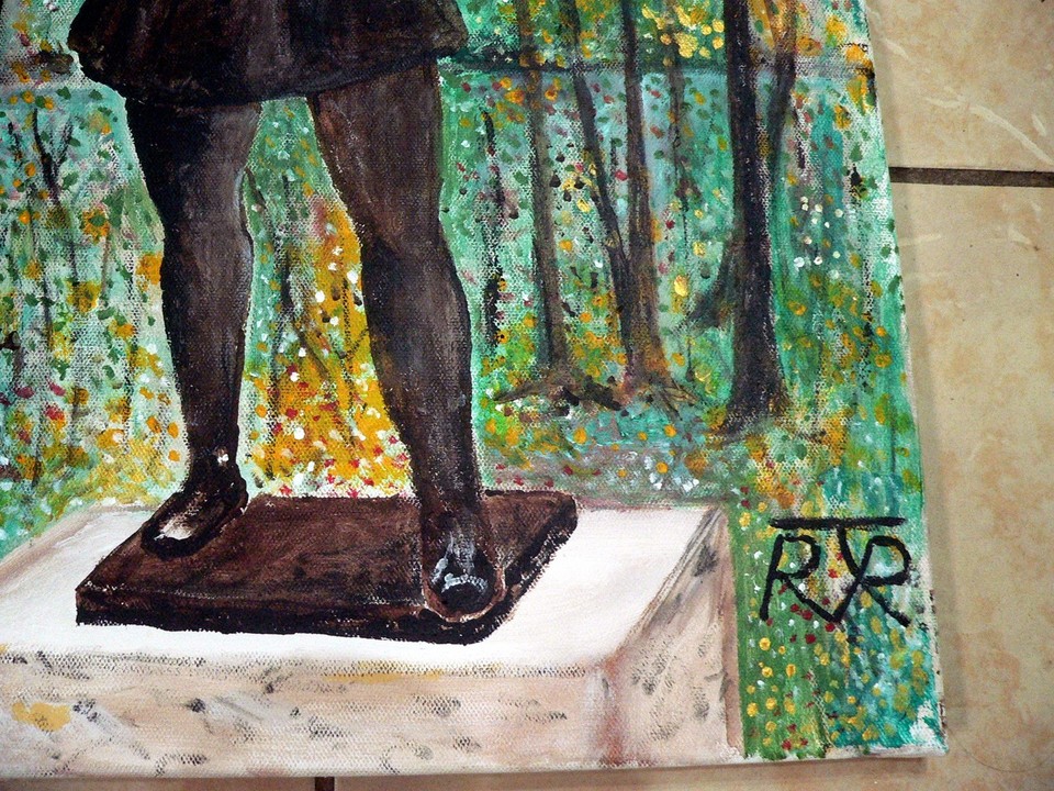 Richard Tindale d.2025 Signed Oil Painting Pointillism Woodland Statue ...
