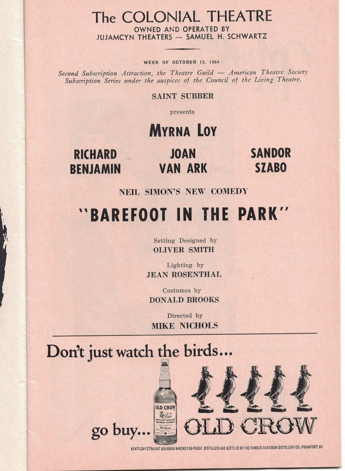 Myrna Loy "BAREFOOT IN THE PARK" Neil Simon 1964 Playbill Boston | eBay