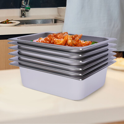 6 Pack 4" Deep 1/2 Size Stainless Steel Steam Table Pans Hotel Food ...