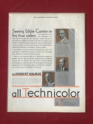Vintage Magazine Ad Technicolor Eddie Cantor Herbert Kalmus June 1930 ...