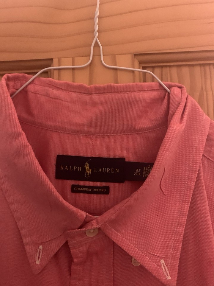 Ralph Lauren CHAMBRAY OXFORD Button Down Men Shirt Short Sleeve Pink ...