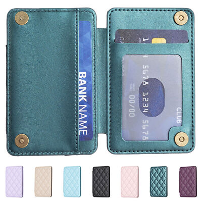 Leather Slots Wallet Magnetic Flip Card Holder Universal Adhesive Stick ...