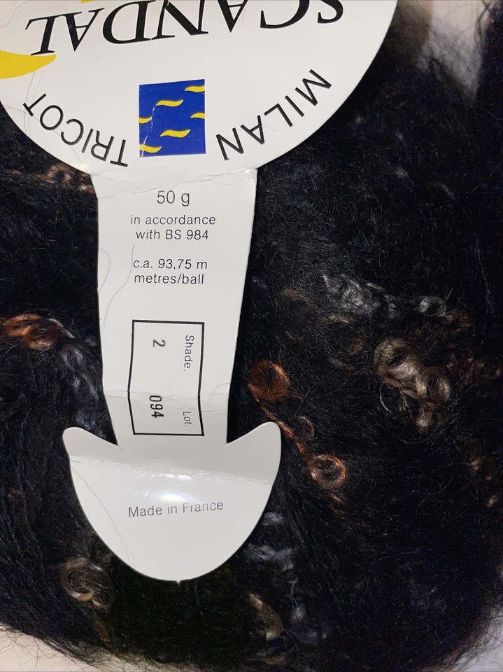 Scandal Milan Tricot Mohair Yarn 9 Skeins Made in France Black with ...