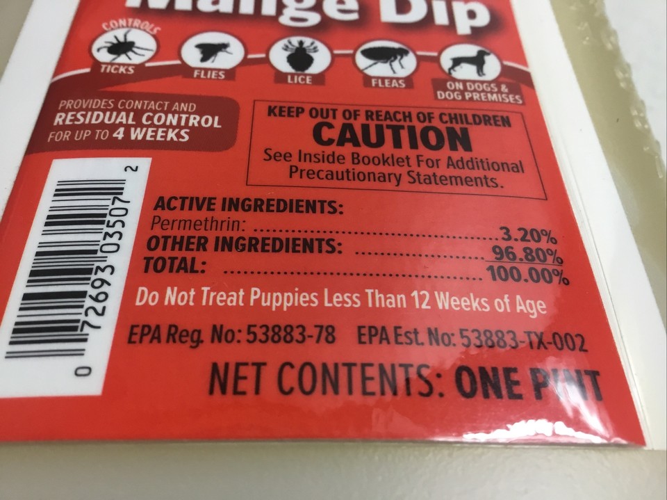 16 oz Flea Tick & Mange Dip 3.2% Permethrin Kills Fleas Flies Lice ...
