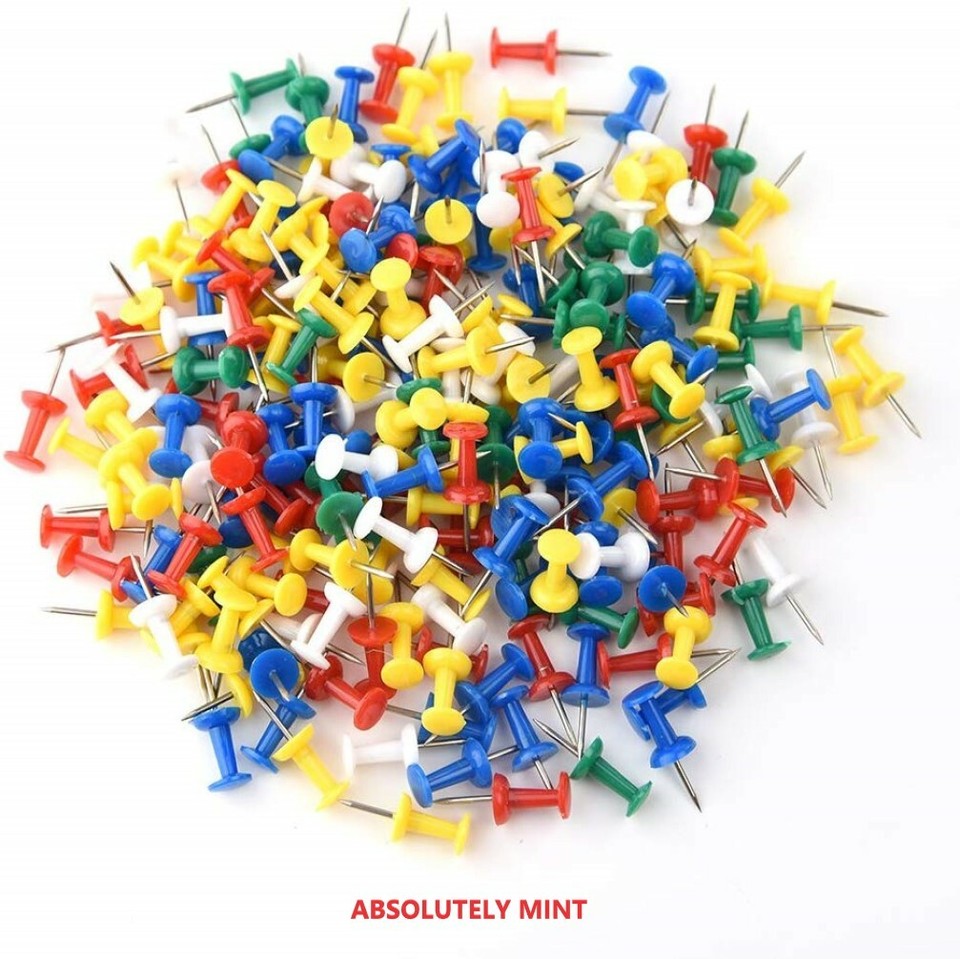 100 PUSH PIN ASSORTED MULTI COLOURED DRAWING PINS NOTICE OFFICE CORK ...