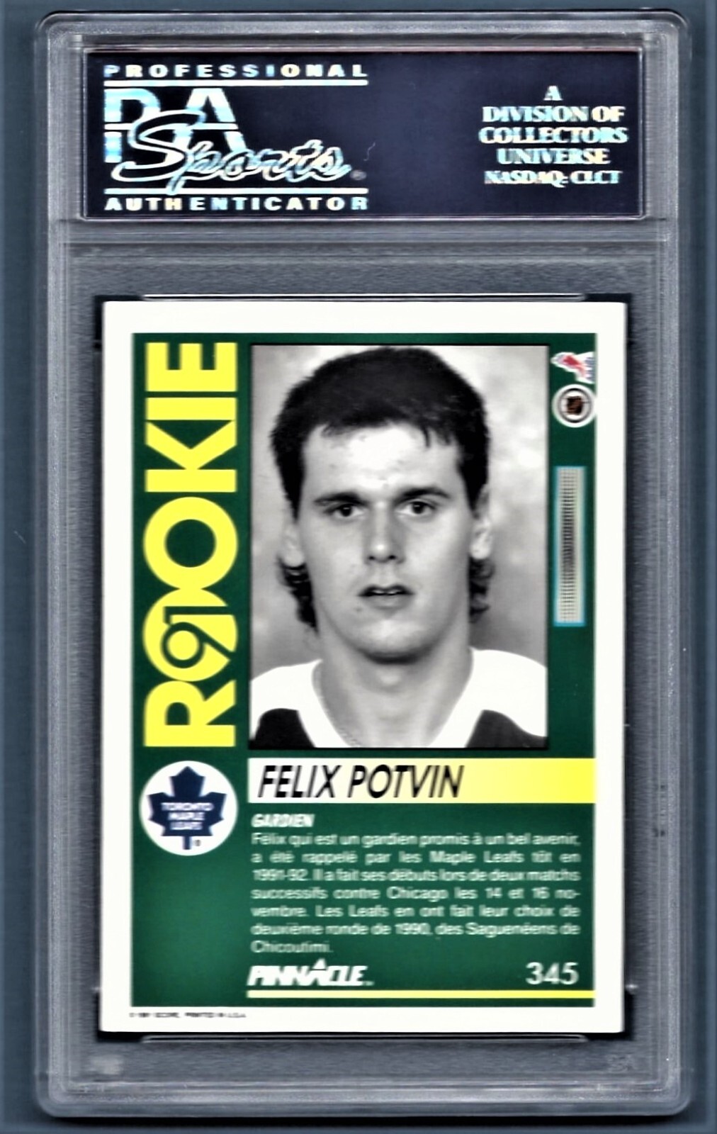 1991 Pinnacle (French) Felix Potvin Maple Leafs #345 Rookie PSA 10 ...