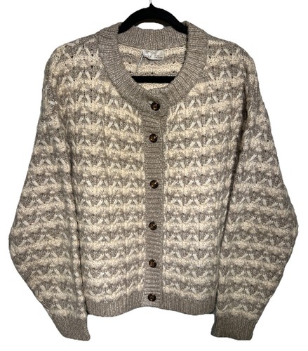BeCool Chunky Knit Cardigan Sweater Cream Beige Gold Buttons Women’s Sz ...