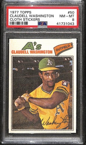 1977 Topps Claudell Washington Cloth Stickers #50 PSA 8 NM-MT Oakland A ...