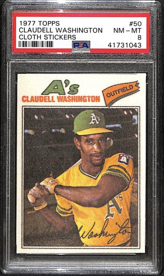 1977 Topps Claudell Washington Cloth Stickers #50 PSA 8 NM-MT Oakland A ...