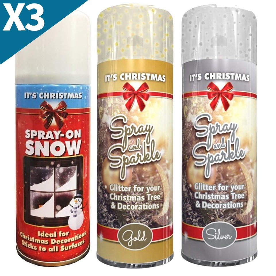 METALLIC GLITTER SPRAY PAINT SPARKLE CHRISTMAS XMAS TREE DECORATION ...