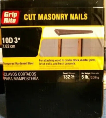 Grip Rite Cut Masonry Nails 10D 3" 132Pcs 5lb 132pcs Tempered Hardened ...