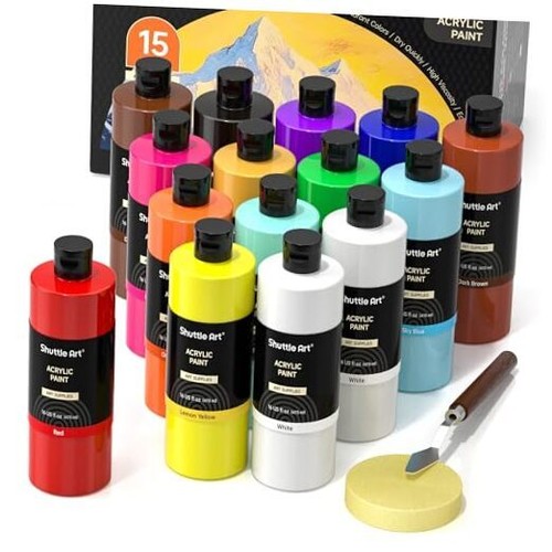 Shuttle Art Acrylic Paint, 15 Pack Acrylic Paint Large Bottle Set, 14+1 ...