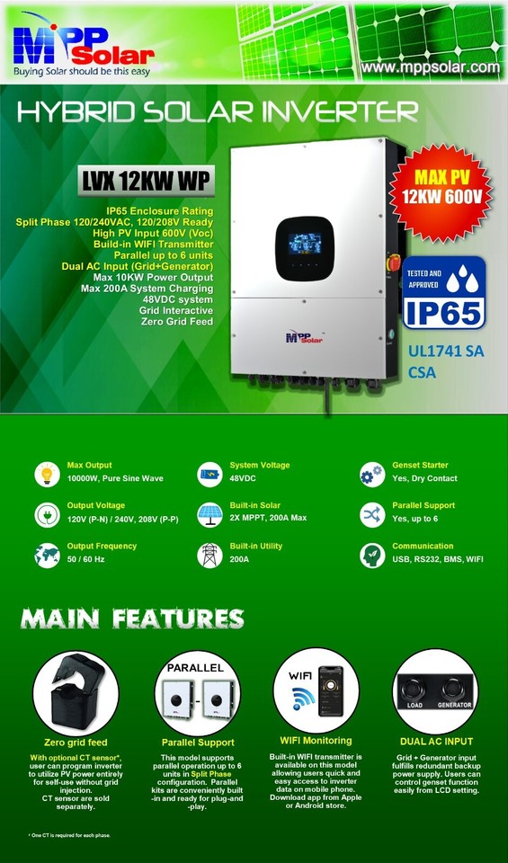 LVX12kw 10kw hybrid solar inverter split phase 110v 220vac UL 1741 ...