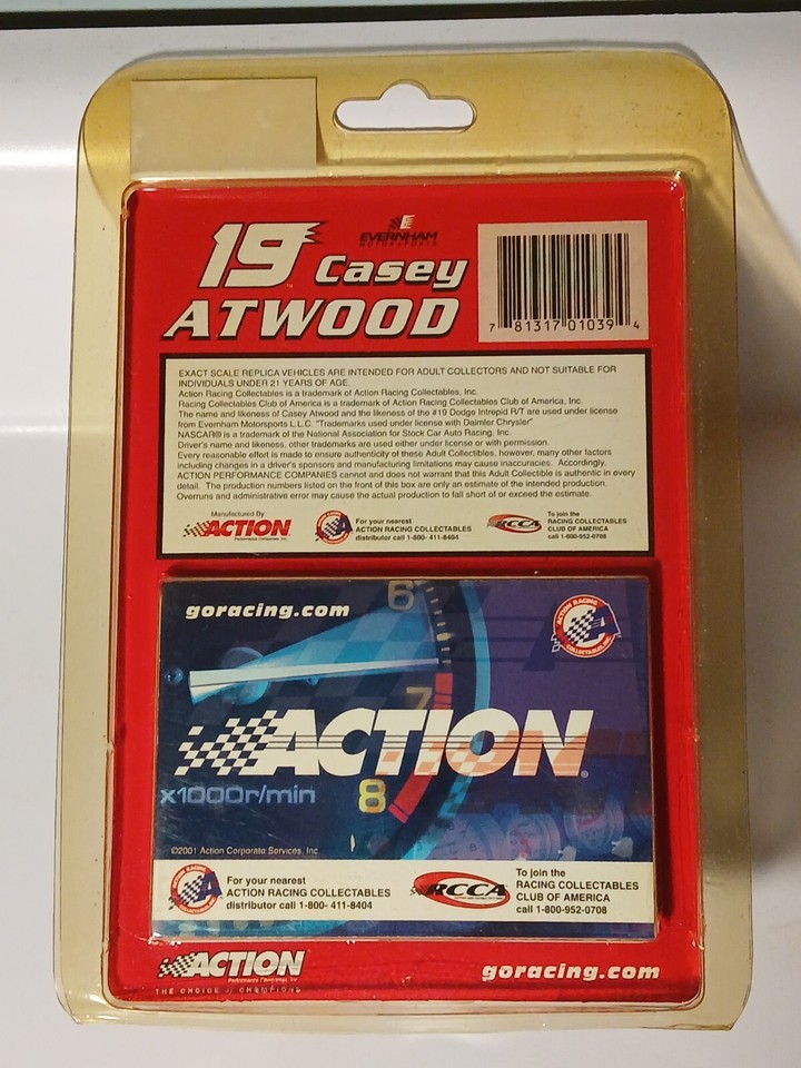 2001 Casey Atwood Nascar #19 Dodge Intrepid R/T Limited Edition Stock ...