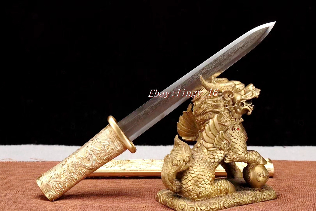 Dragon/Phoenix Brass Dagger Tang Jian Damascus Steel Chinese KungFu ...