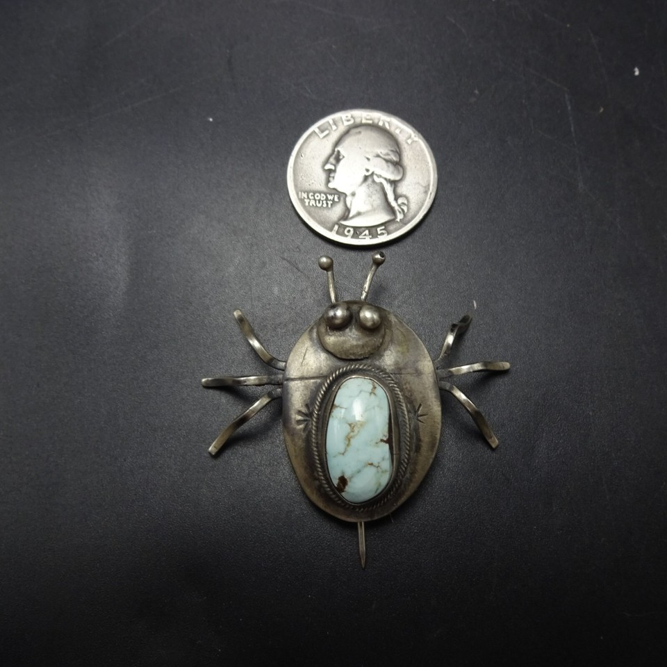 Amiable TURQUOISE and Sterling Silver BUG INSECT PIN/BROOCH by YAZZIE ...