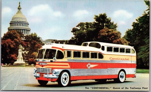 c1950s CONTINENTAL TRAILWAYS Bus Advertising Postcard U.S. Capitol ...