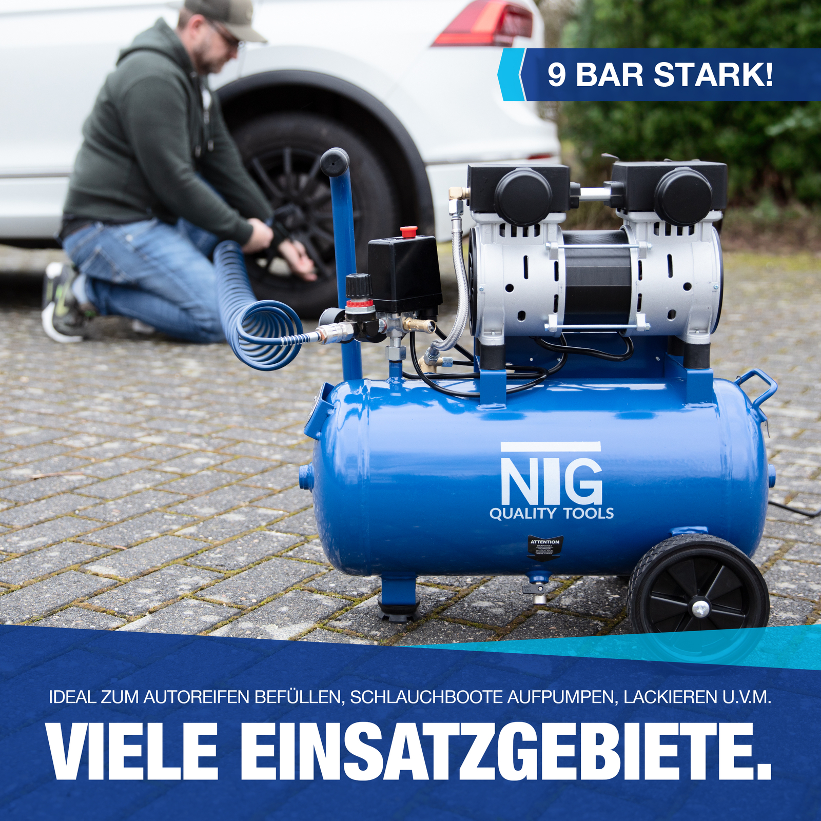 Druckluft Kompressor 9 Bar 1470W Starke Leistung 24 Liter Starter-Set ...