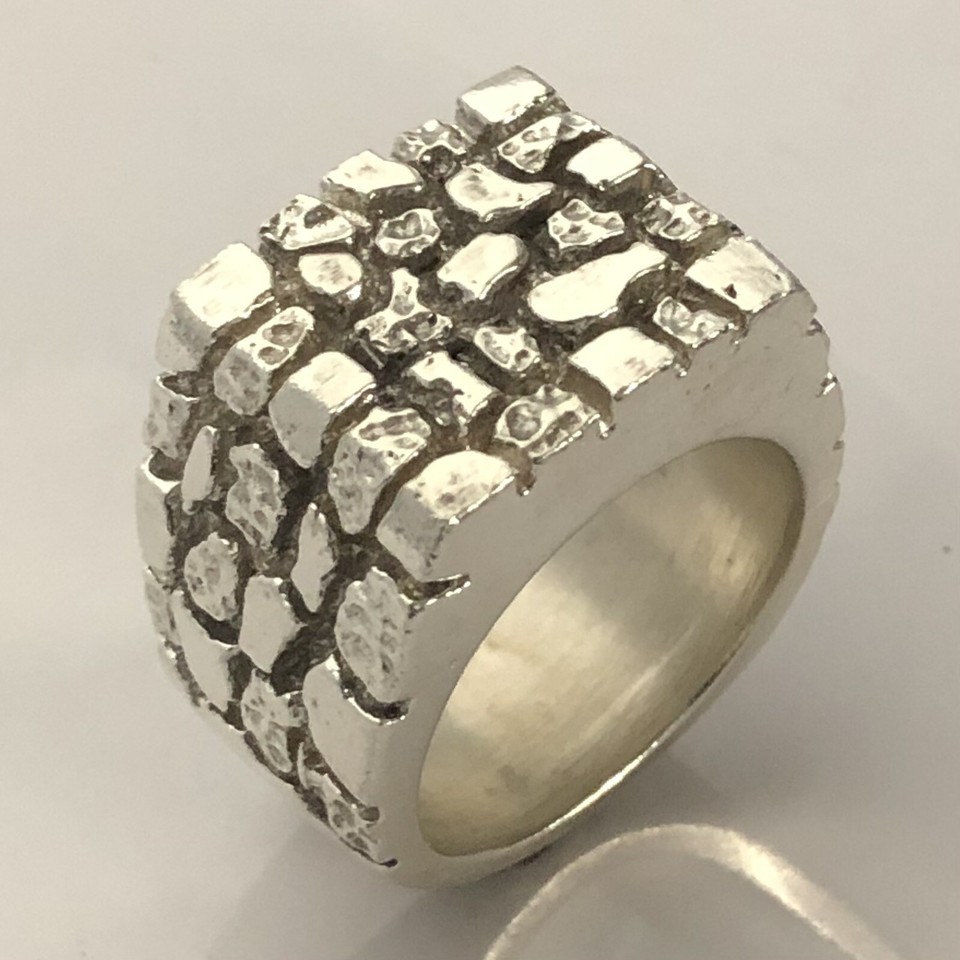 MJG STERLING SILVER . HEAVY NUGGET RING. BIKER. 31 GRAMS. STARTS AT ...