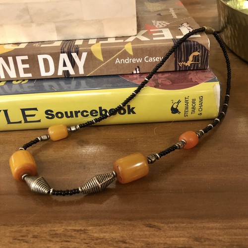 VTG Butterscotch Phenolic Plastic Prayer Beaded Necklace W Black Silver ...