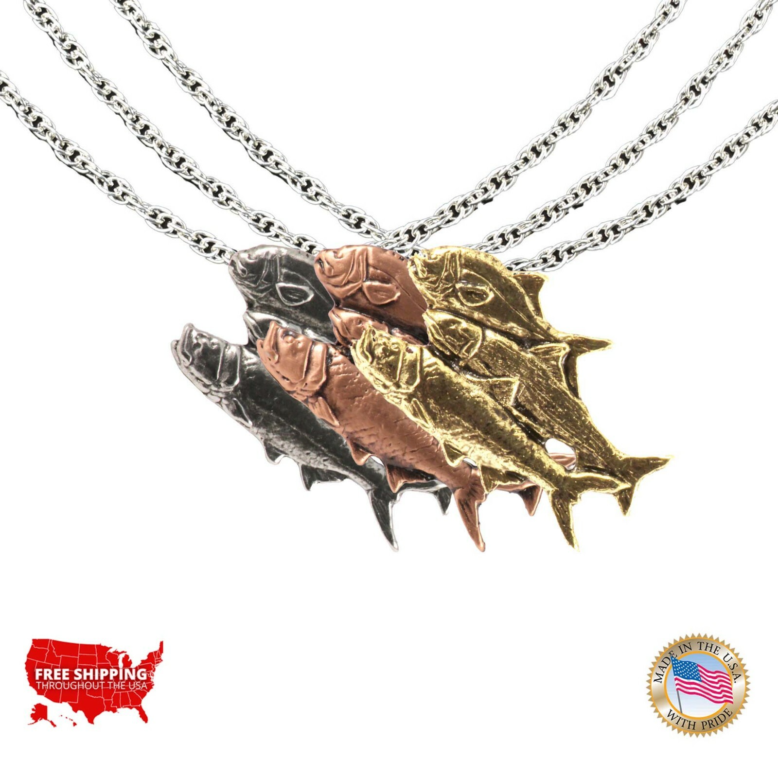 Creative Pewter Designs Gulf Grand Slam Bonefish Tarpon Permit Necklace ...