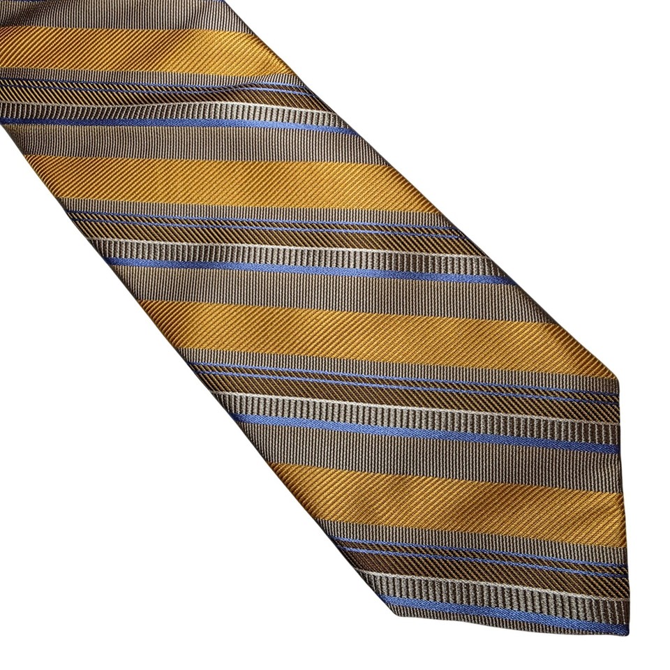 Robert Talbott Hassis Mens Silk Necktie Gold Blue Stripe Luxury ...
