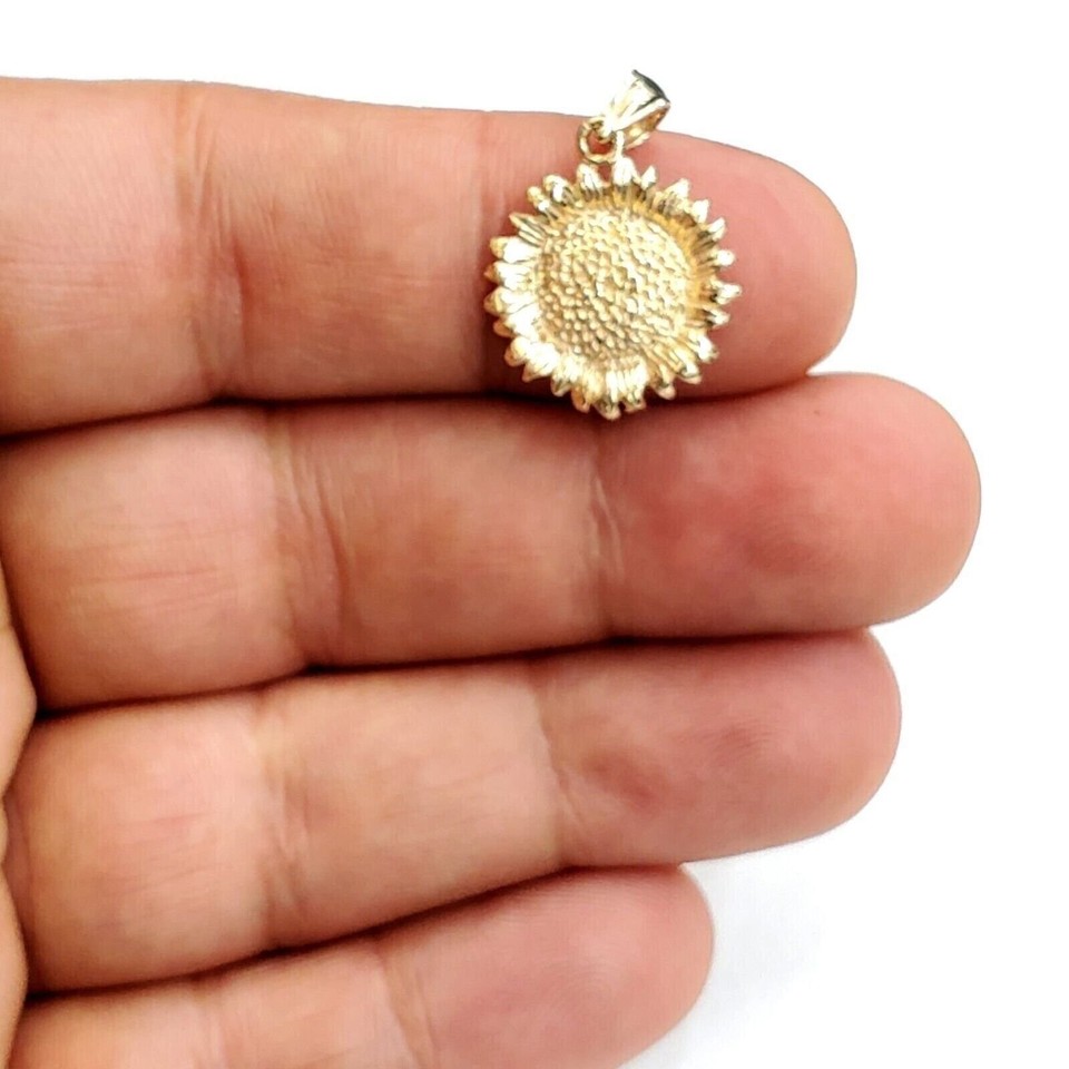 New 14k yellow Gold solid sunflower girasol Pendant charm gift fine ...