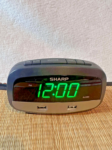 Sharp Digital Alarm Clock Green LED Display and Dual USB FastCharge ...