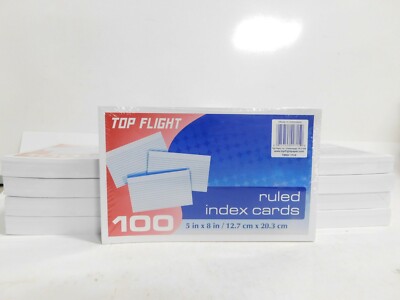 9 PACKS OF 100, (900 TOTAL)Top Flight Index Cards, Ruled, 5 x 8 Inches ...