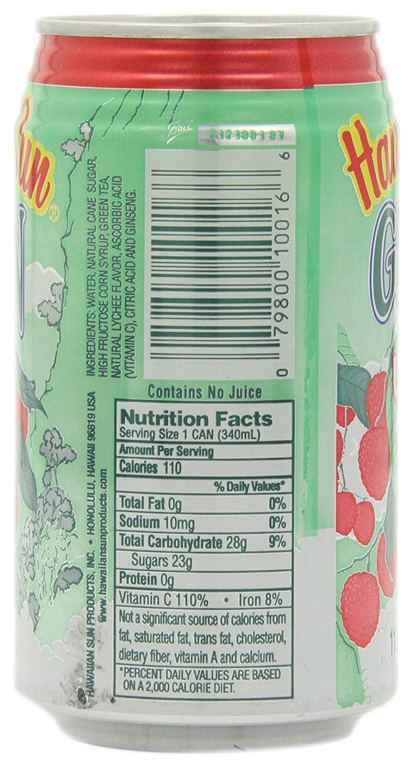 Hawaiian Sun Green Tea Lychee with Ginseng, 11.5-Ounce Cans (Pack of 24 ...