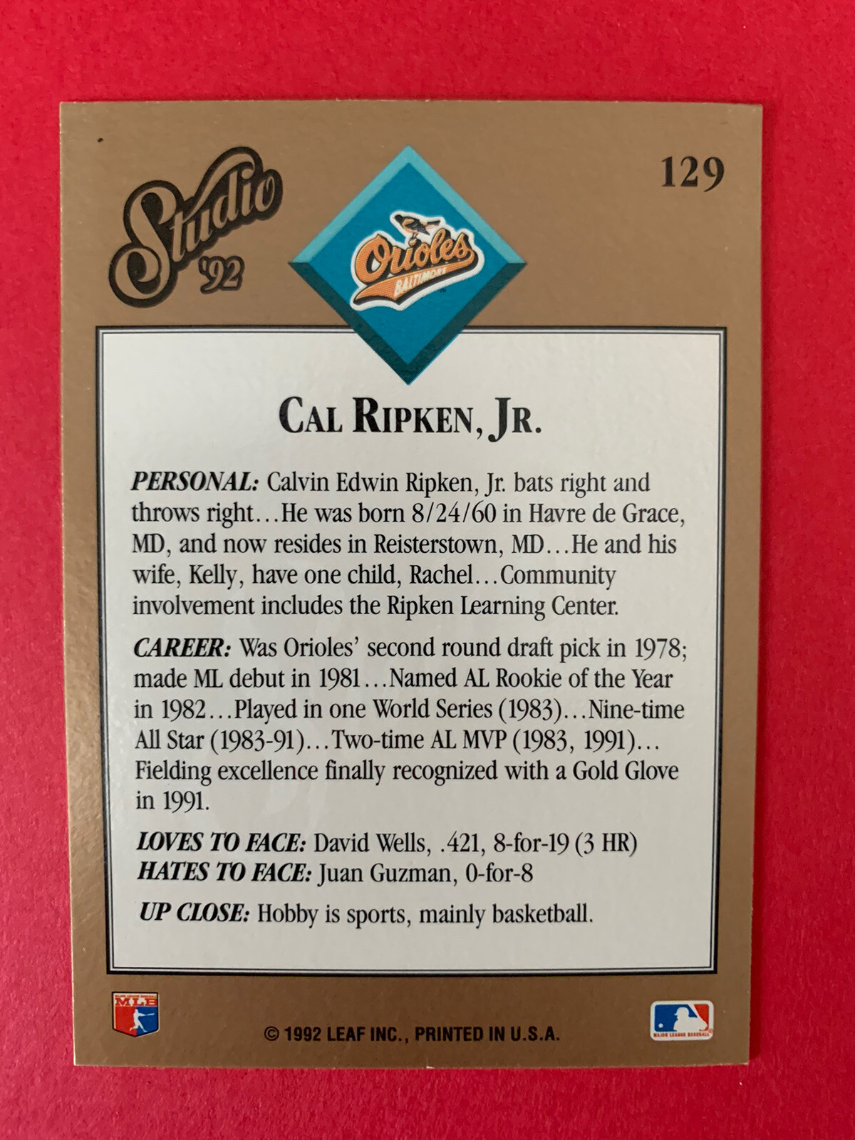 1992 Studio - #129 Cal Ripken for sale online | eBay