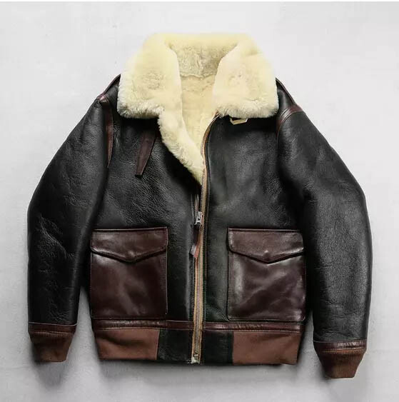 Men's G-1 Aviator Bomber Jacket - Real Sheepskin Shearling Leather ...