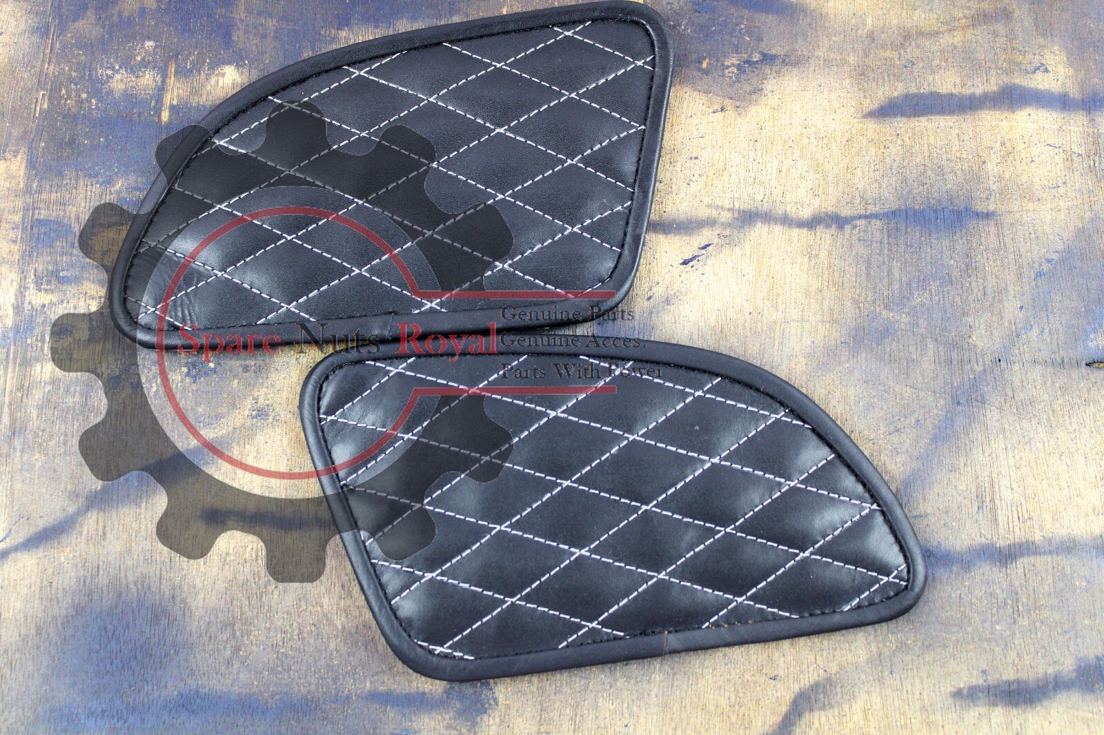 Fit For Royal Enfield "GT 650 Diamond Black Leather Tank Pad With White ...