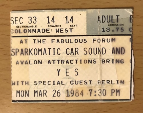 1984 YES 90215 LIVE TOUR FORUM LOS ANGELES CONCERT TICKET STUB OWNER ...