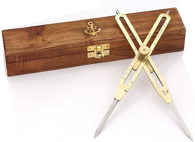 9"Artist Proportional Heavy Brass Map Divider W Wooden Box Drawing ...