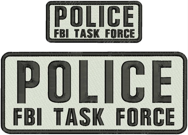POLICE FBI TASK FORCE EMBROIDERY PATCH 4X10 & 2X5 HOOK ON BACK WHITE ...