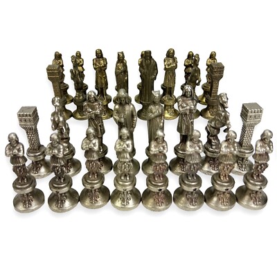Vintage Florentine Rennaissance CHESS SET Cast Metal Pieces Pewter ...
