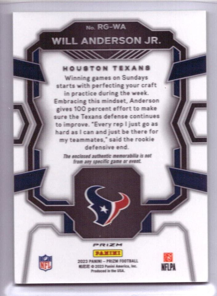 2023 Prizm Football # RG-WA Will Anderson Jr. Neon Green ROOKIE GEAR | eBay