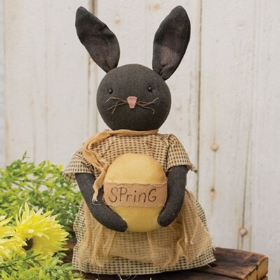 New Primitive Spring BLACK BUNNY DOLL HOLDING EGG Rabbit Figure | eBay
