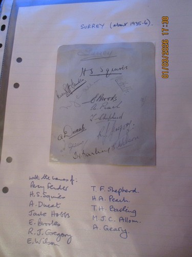 Surrey County Cricket 1935-1936 Signed including Percy Fender, Jack ...