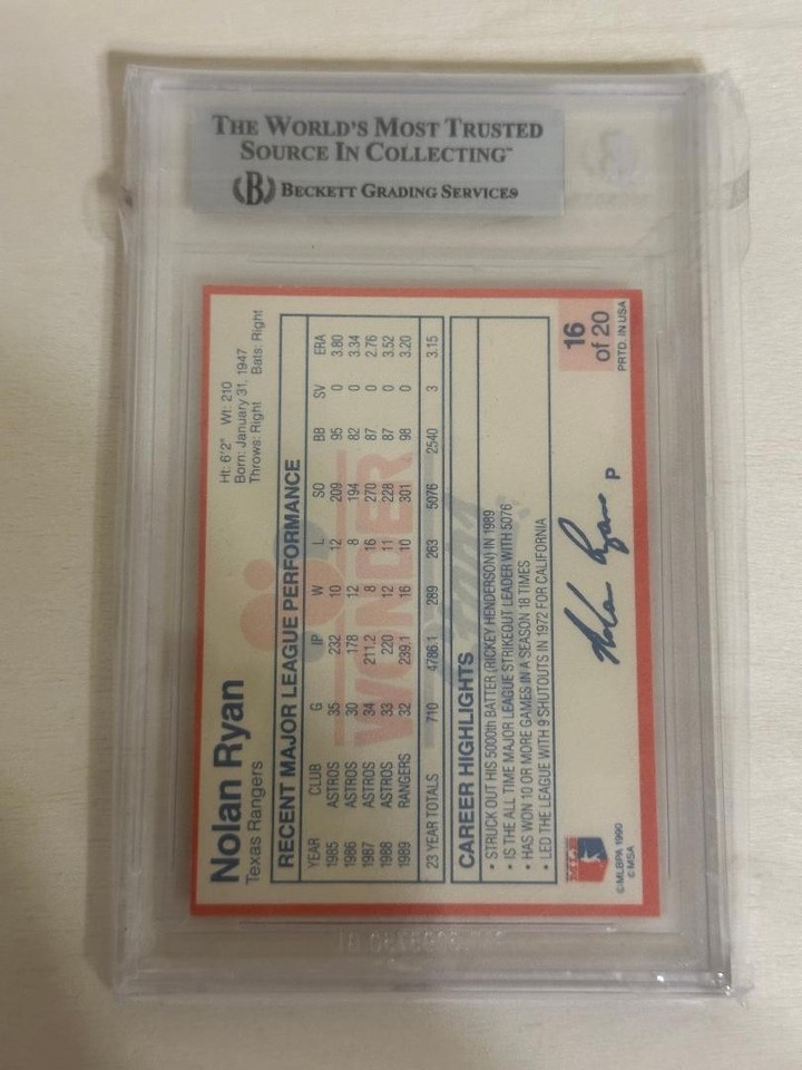1990 Wonder Bread Stars Nolan Ryan #16 BGS 7 | eBay